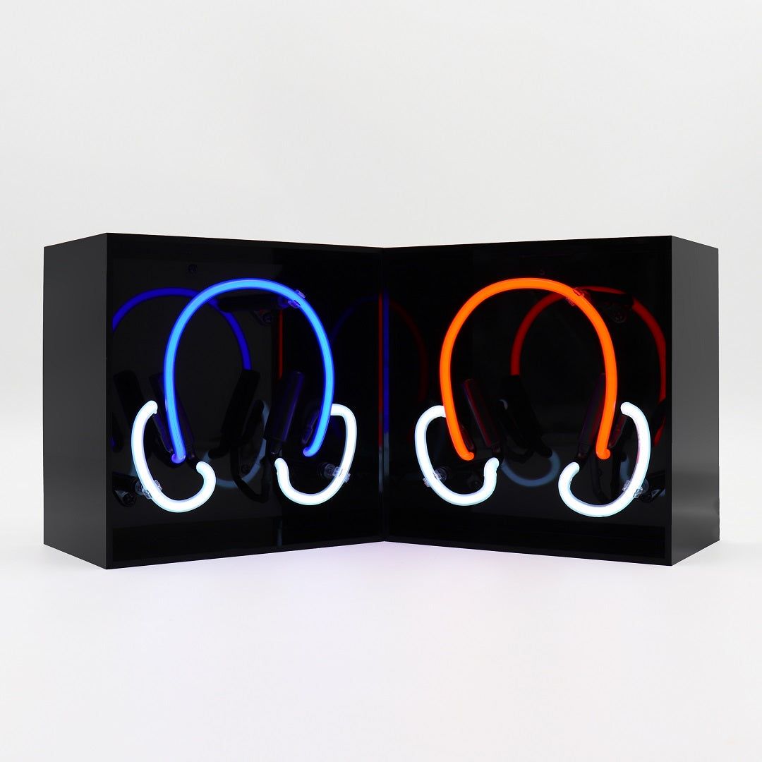 'Headphones' Mini Glass Neon Sign - Red | Locomocean Ltd