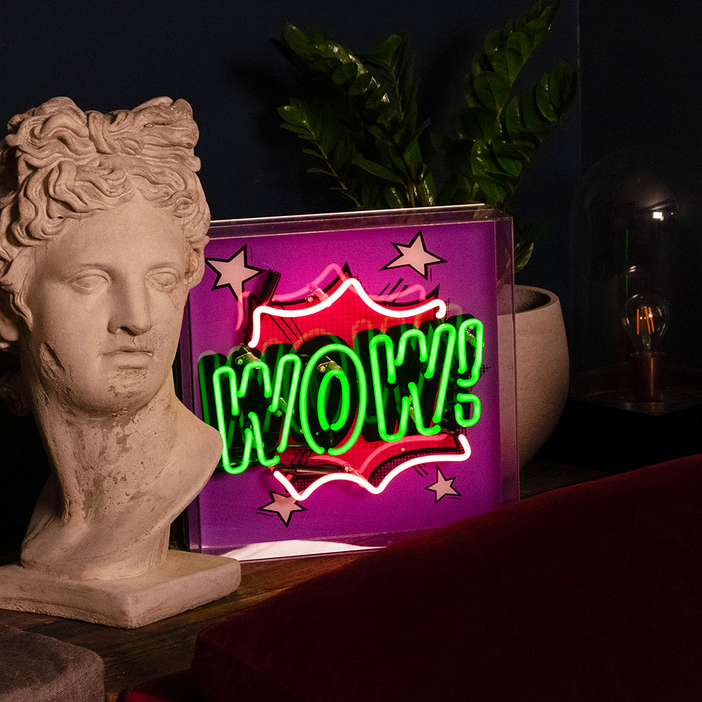 'WOW' Large Glass Neon Box Sign | Locomocean Ltd