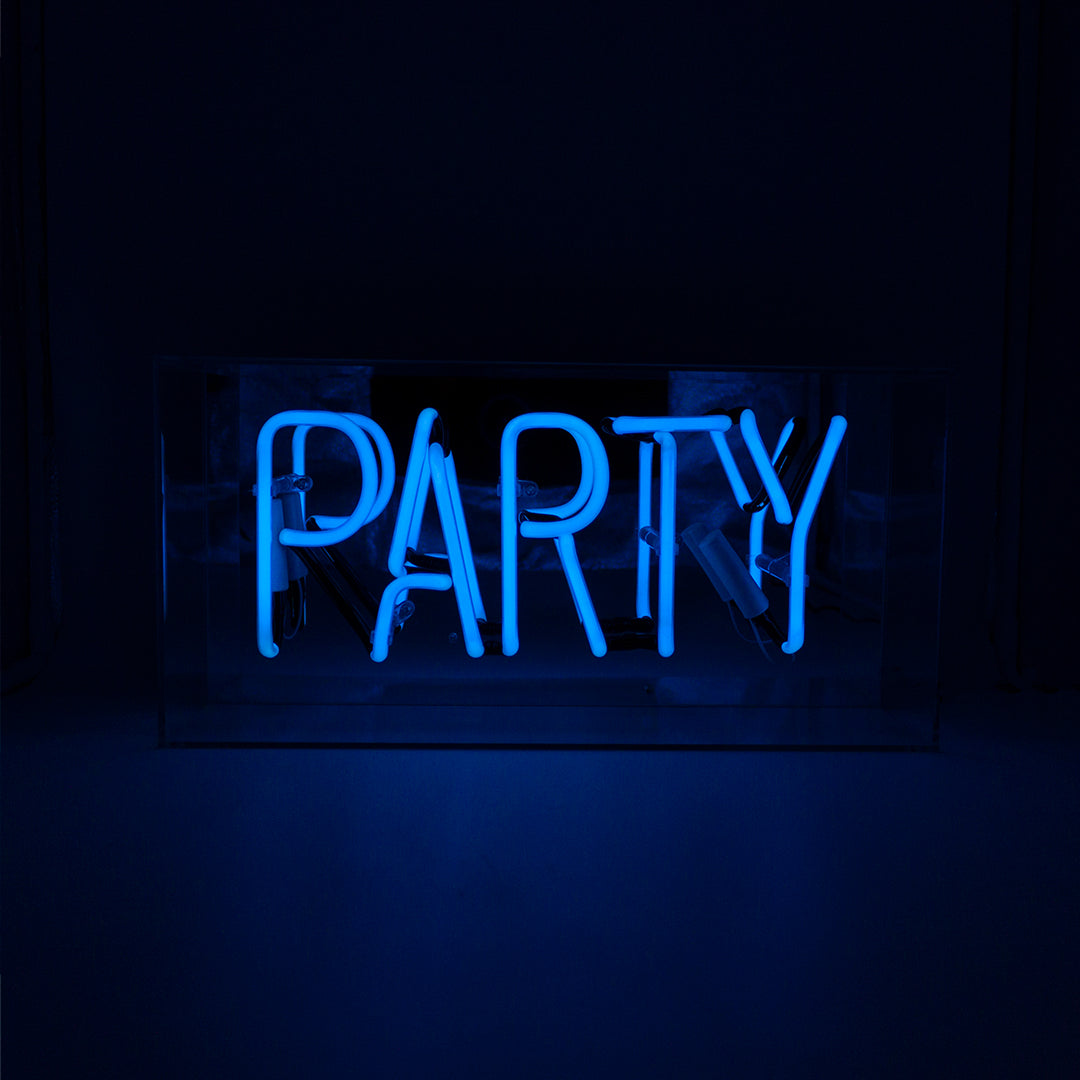 'Party' Glass Neon Sign - Blue | Locomocean Ltd