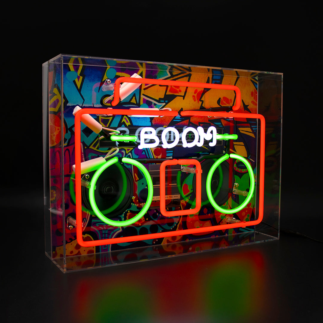 'Boom Box' Large Glass Neon Sign | Locomocean Ltd