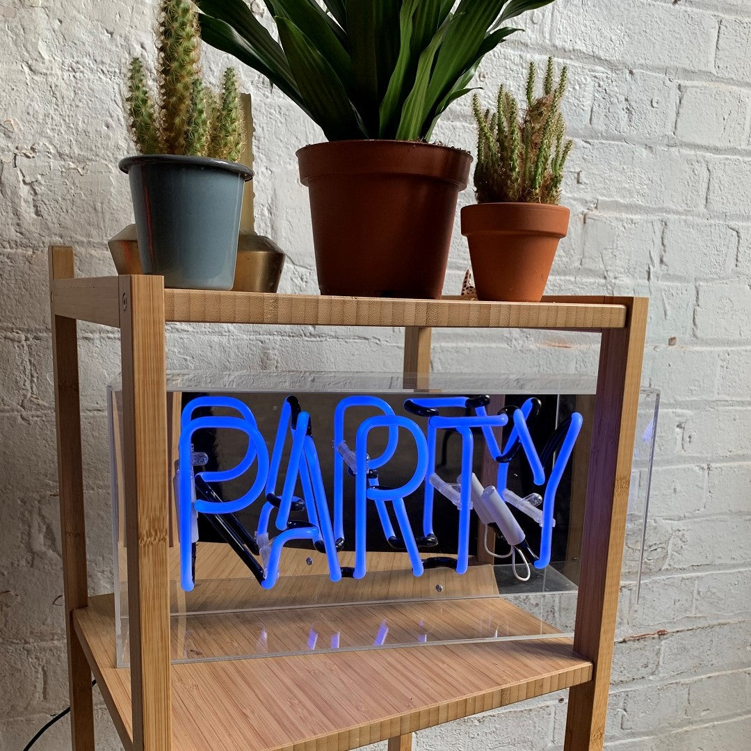 'Party' Glass Neon Sign - Blue | Locomocean Ltd