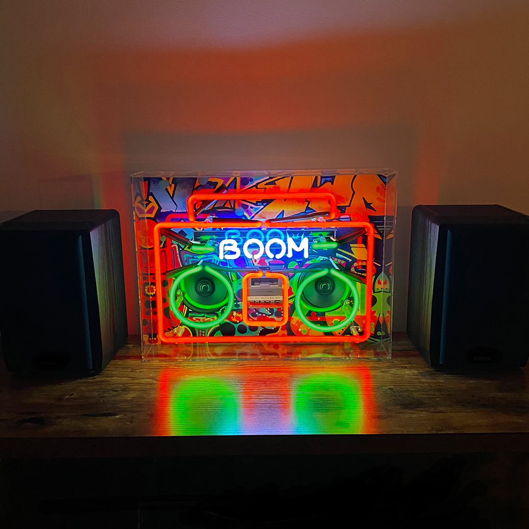 'Boom Box' Large Glass Neon Sign | Locomocean Ltd